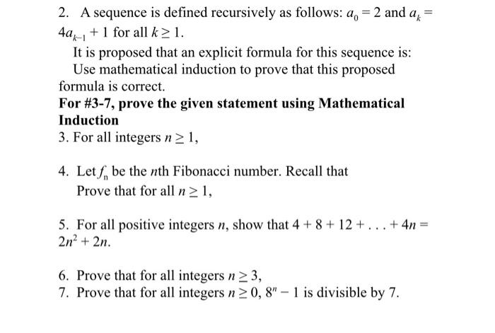 2. A sequence is defined recursively as follows: a0=2 | Chegg.com