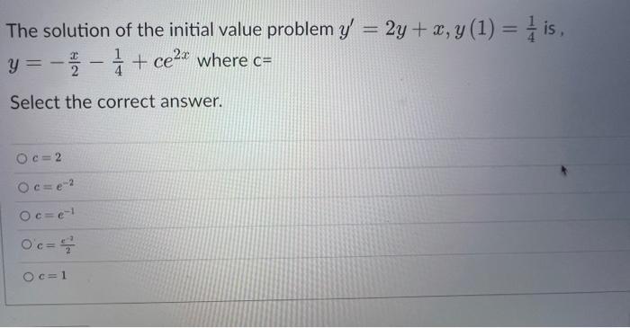 Solved The solution of the initial value problem y' = 2y + | Chegg.com