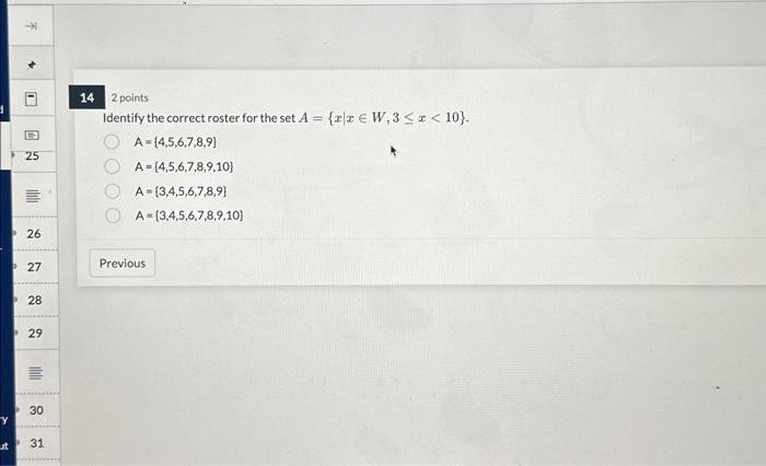 Solved 2 points Identify the correct roster for the set | Chegg.com