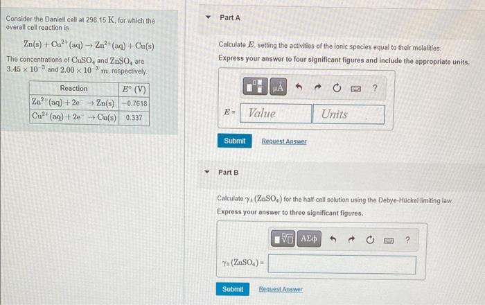 Solved Consider the Daniell cell at 298.15 K, for which the | Chegg.com