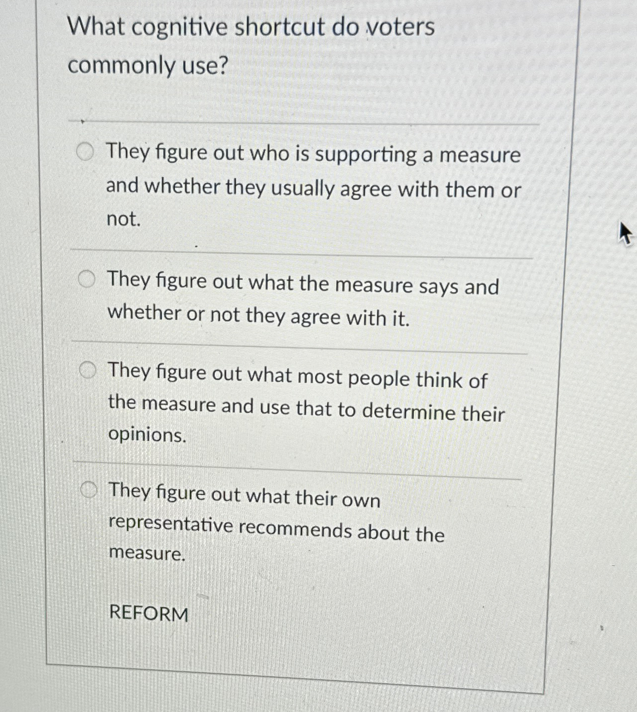 Solved What cognitive shortcut do voters commonly use?They | Chegg.com