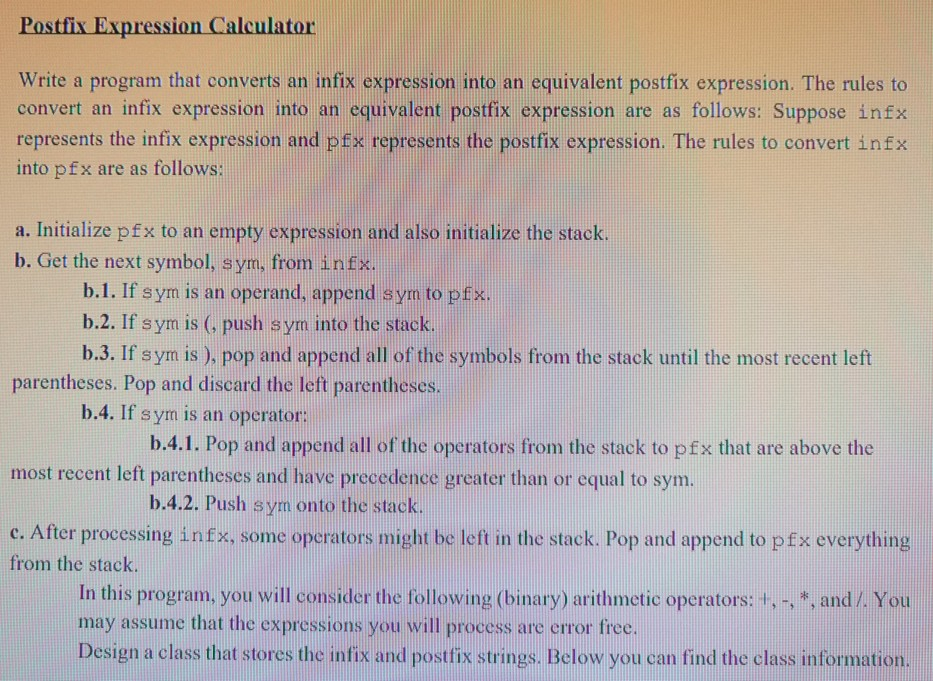 Solved Postfix Expression Calculator Write a program that | Chegg.com