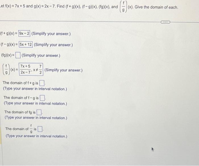 Solved et f(x)=7x+5 and g(x)=2x−7. Find | Chegg.com