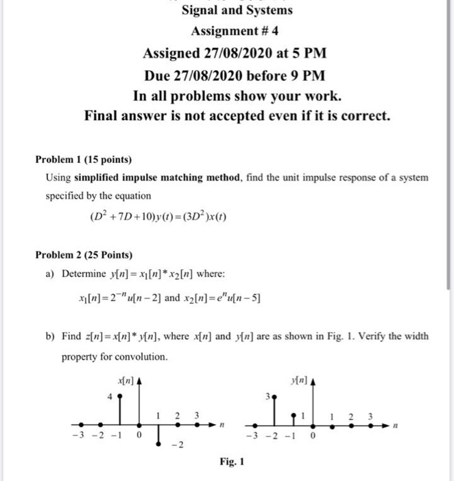 Problem 1 (15 points) Using simplified impulse | Chegg.com