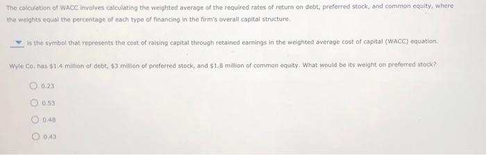 Solved The calculation of WACC involves calculating the | Chegg.com