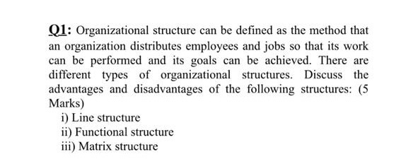 Solved Q1: Organizational structure can be defined as the | Chegg.com