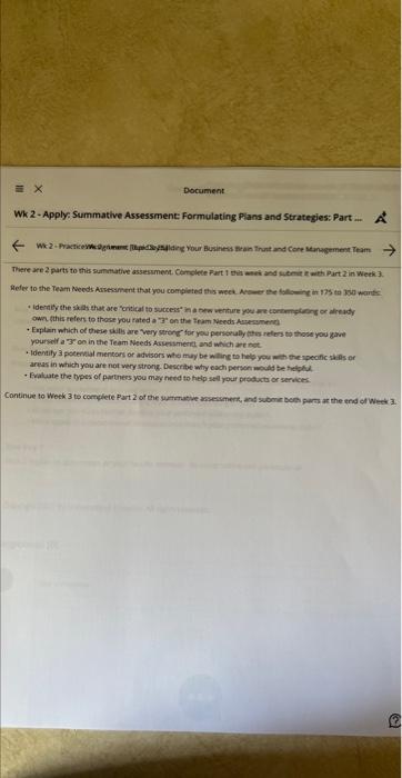 Solved Wk 2- Apply: Summative Assessment: Formulating Plans | Chegg.com