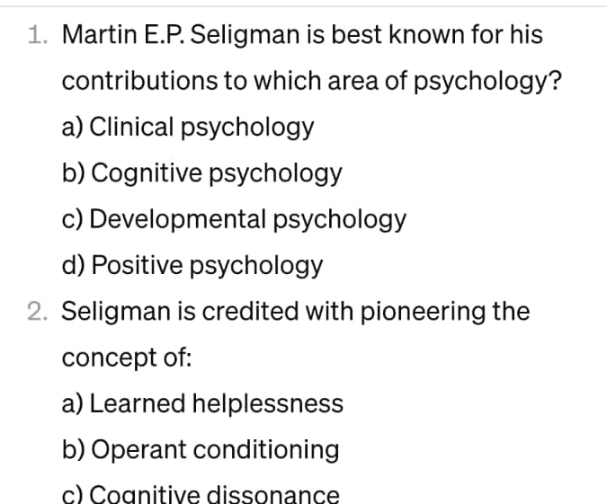 Solved Martin E.P. ﻿Seligman is best known for his | Chegg.com
