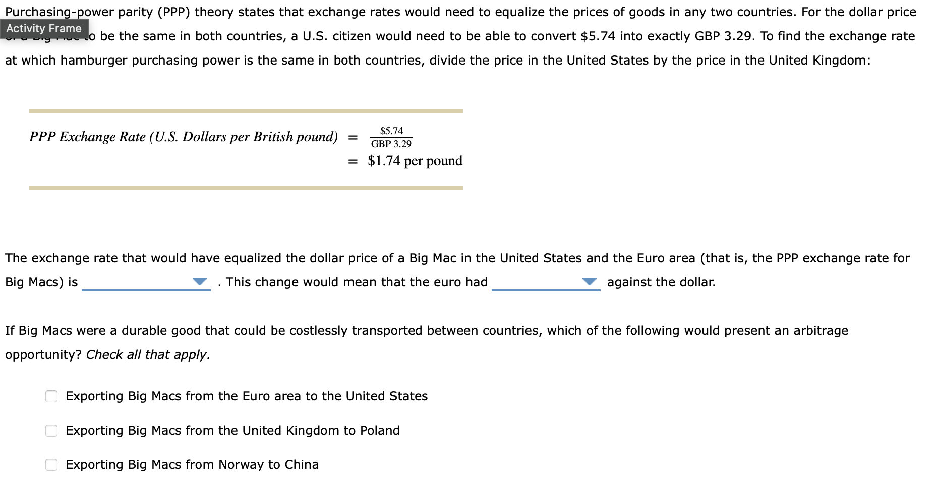 Solved Using data from The Economist's Big Mac Index for | Chegg.com