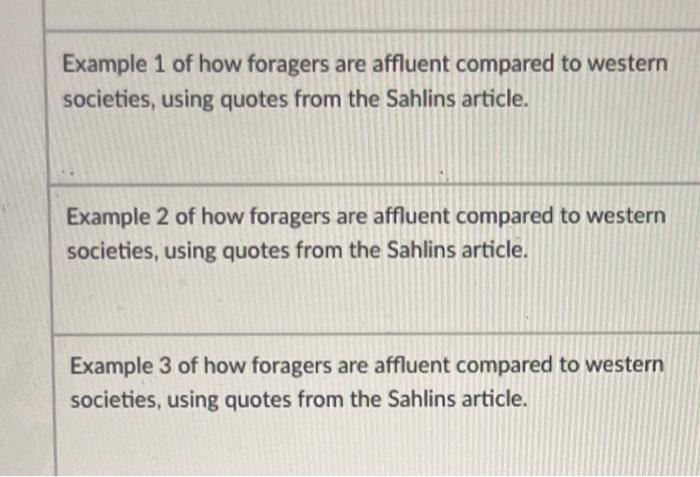 Solved Example 1 of how foragers are affluent compared to | Chegg.com