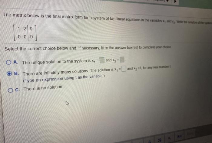 Solved The matrix below is the final matrix form for a | Chegg.com