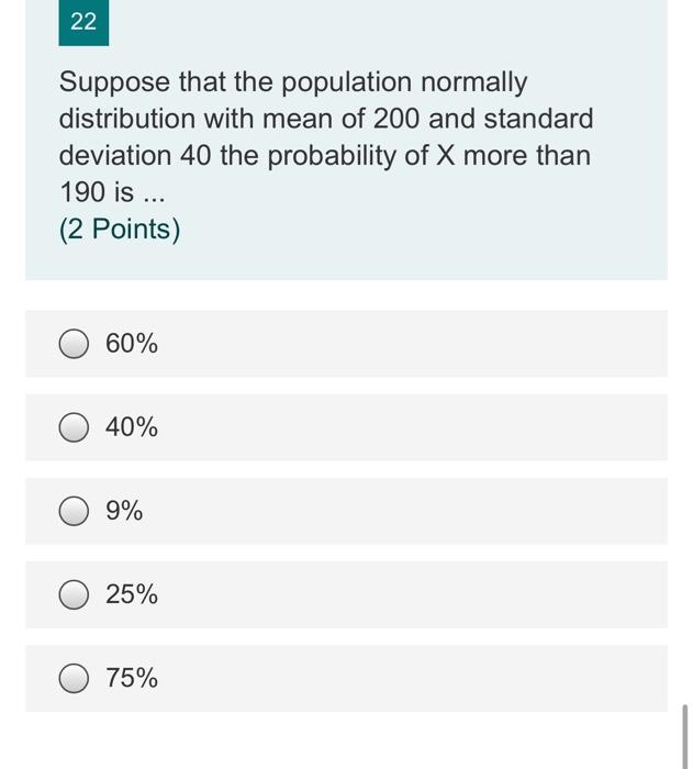 Solved 22 Suppose that the population normally distribution | Chegg.com