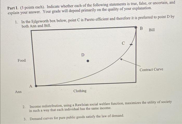 Solved Part I. ( 5 points each). Indicate whether each of | Chegg.com