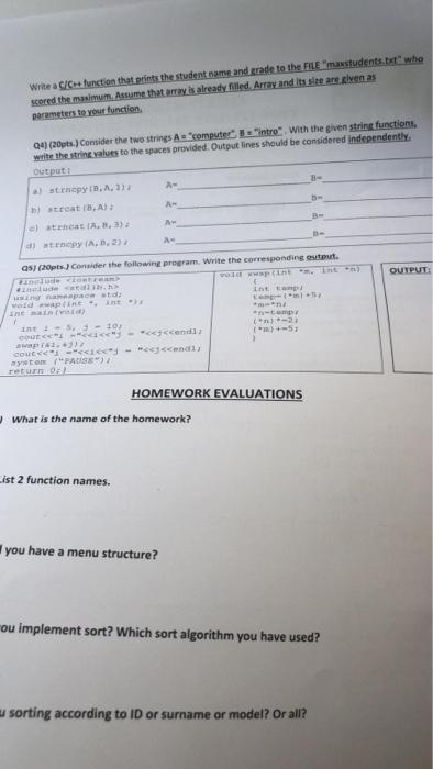 Solved Write a C/C++ function that prints the student name | Chegg.com