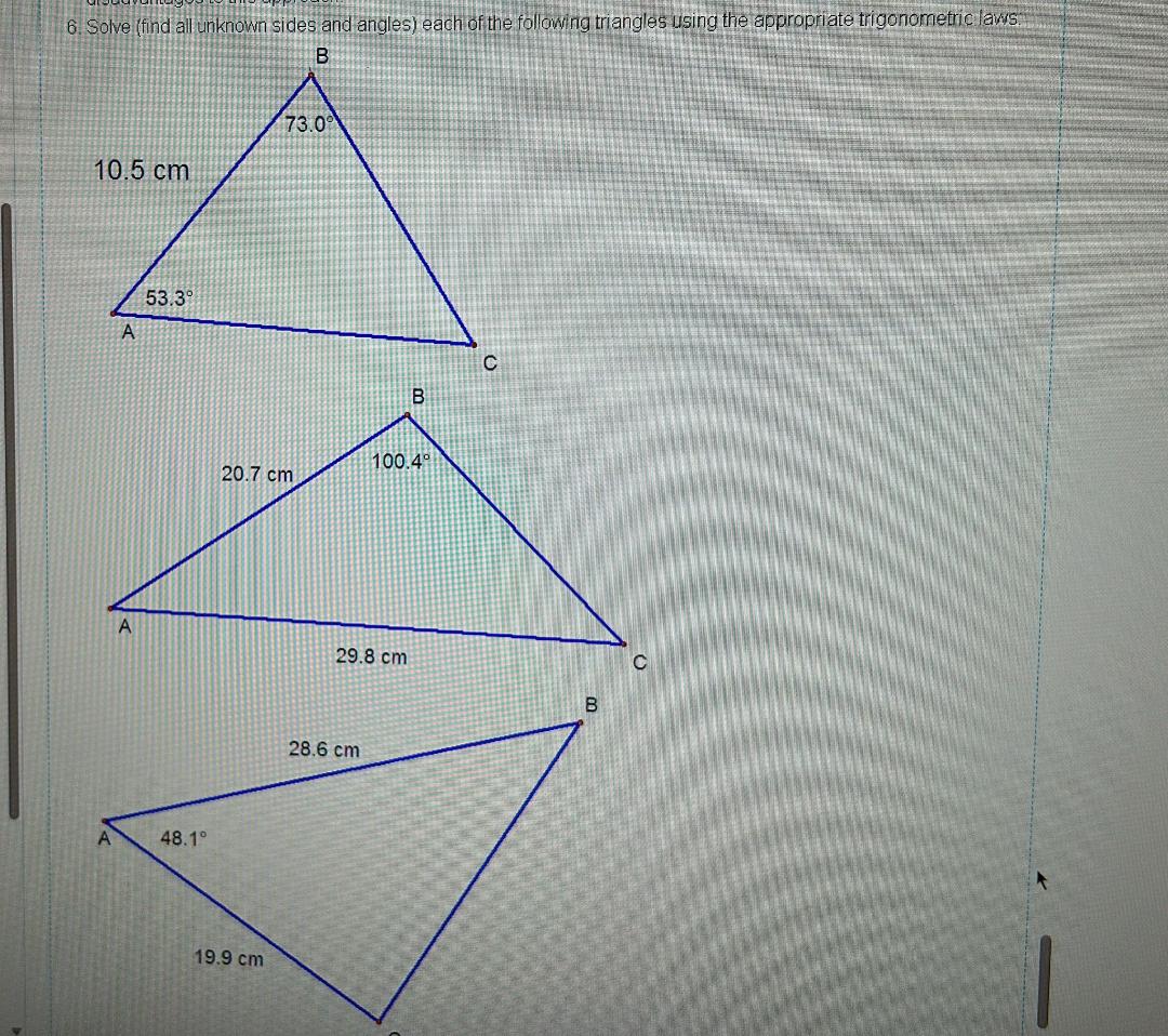 Solved Solve (find all unknown sides and angles) ﻿each of | Chegg.com