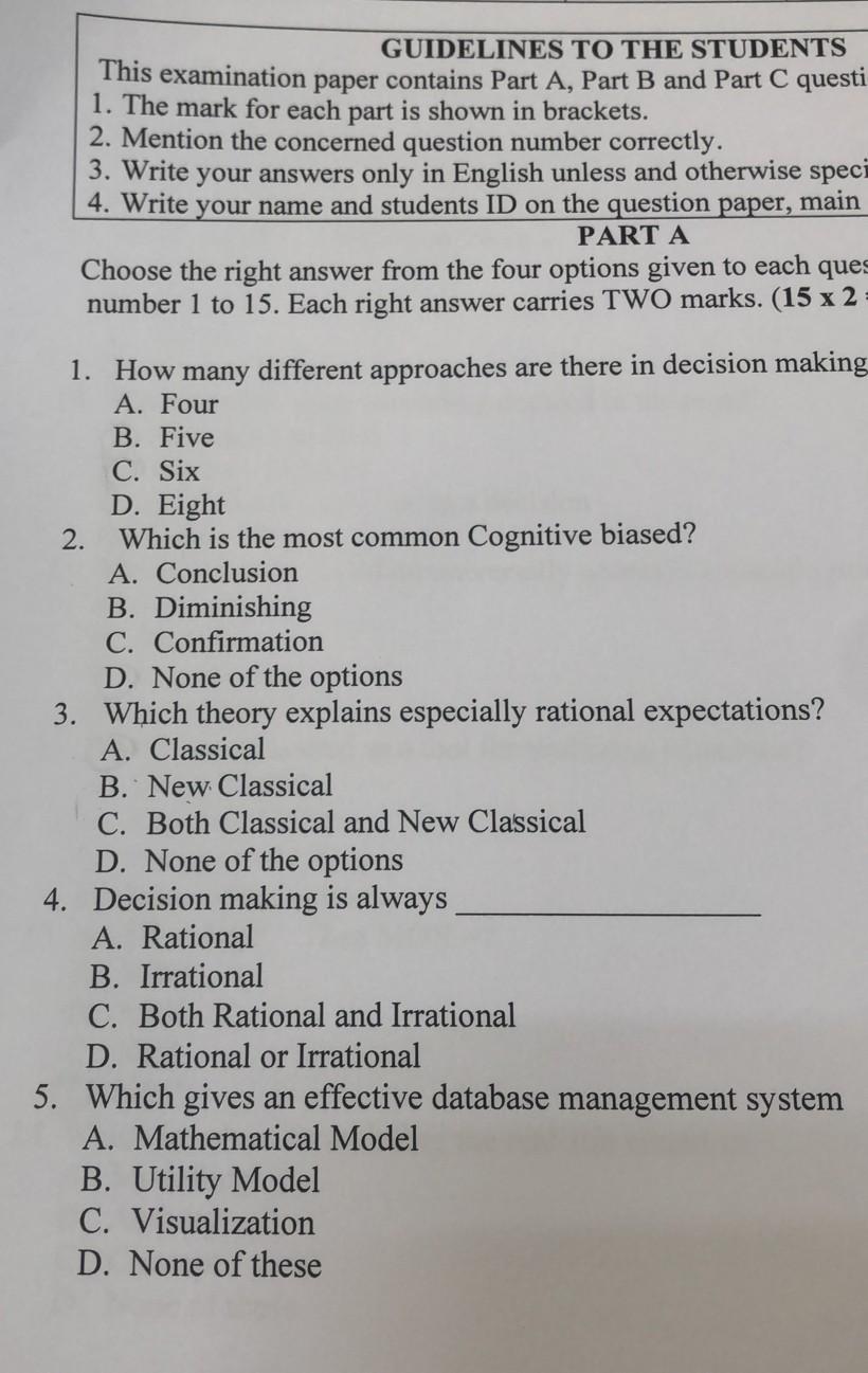 Solved GUIDELINES TO THE STUDENTS This examination paper | Chegg.com