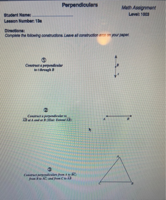 Solved Perpendiculars Math Assignment Lovel: 1003 Student | Chegg.com