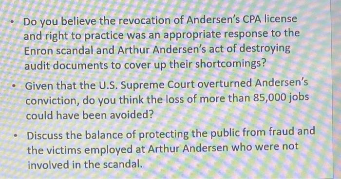Solved In the notorious Arthur Andersen and Enron fraud | Chegg.com