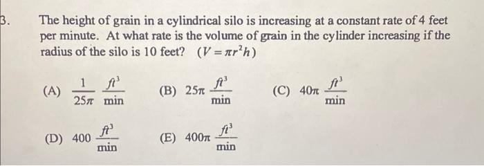 Solved 3. The height of grain in a cylindrical silo is | Chegg.com