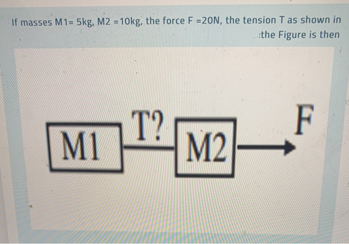 Solved If masses M1= 5kg, M2 =10kg, the force F =20N, the | Chegg.com