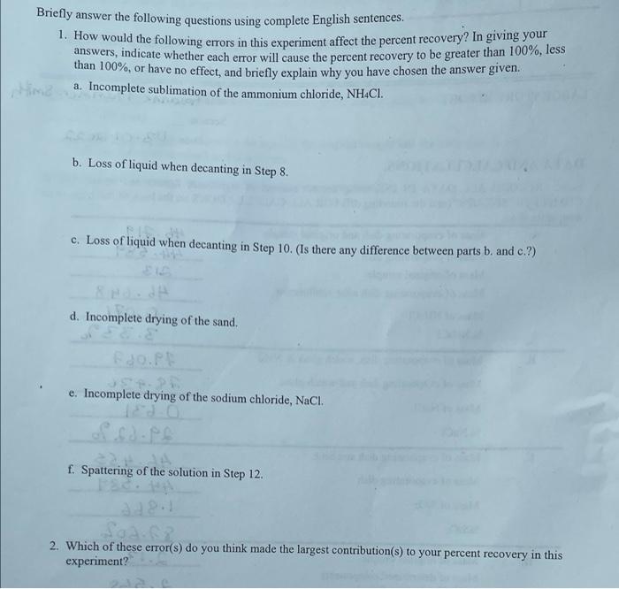 Briefly answer the following questions using complete | Chegg.com