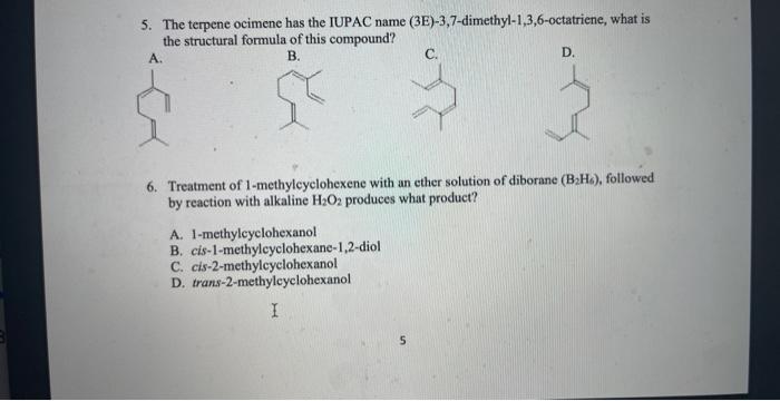 Solved 5. The terpene ocimene has the IUPAC name | Chegg.com