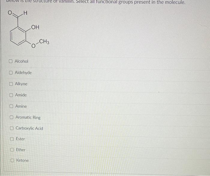 Solved Alcohol Aldehyde Alkyne Amide Amine Aromatic Ring | Chegg.com