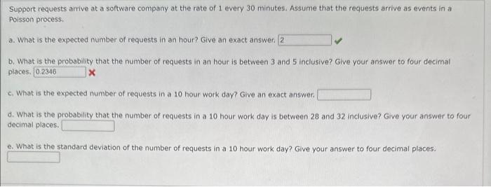 Solved Support requests arrive at a software company at the | Chegg.com