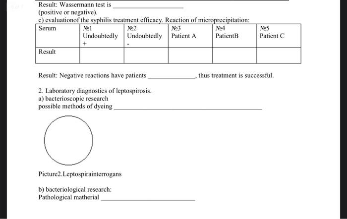 5 of 7 Result: Wassermann test is (positive or | Chegg.com