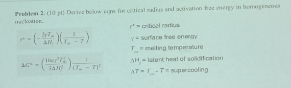 Solved Problem 2. (10 ﻿pt) ﻿Derive below eqns for critical | Chegg.com