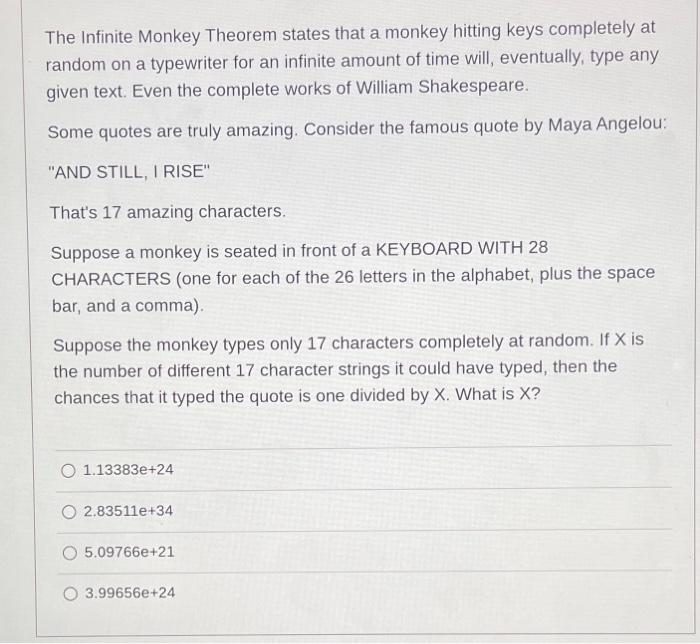 Solved The Infinite Monkey Theorem states that a monkey | Chegg.com