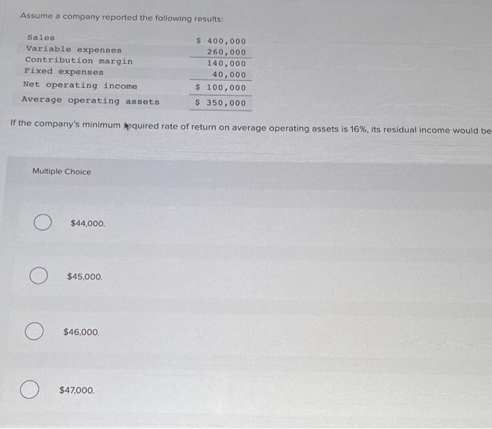 Solved Assume a company reported the following results: If | Chegg.com