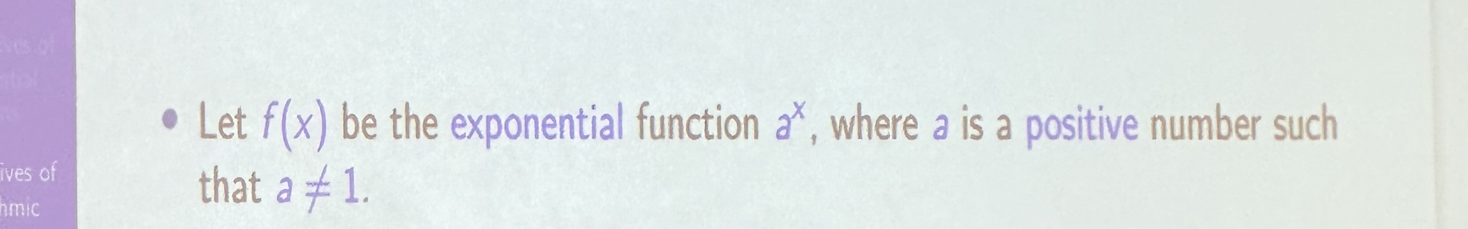 Solved Let f(x) ﻿be the exponential function ax, ﻿where a | Chegg.com