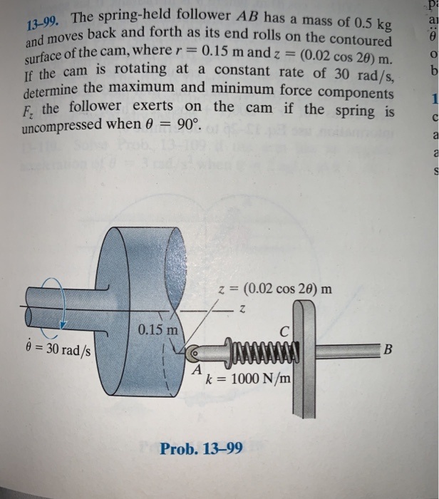 Solved Pi al 13-99. The spring-held follower AB has a mass | Chegg.com