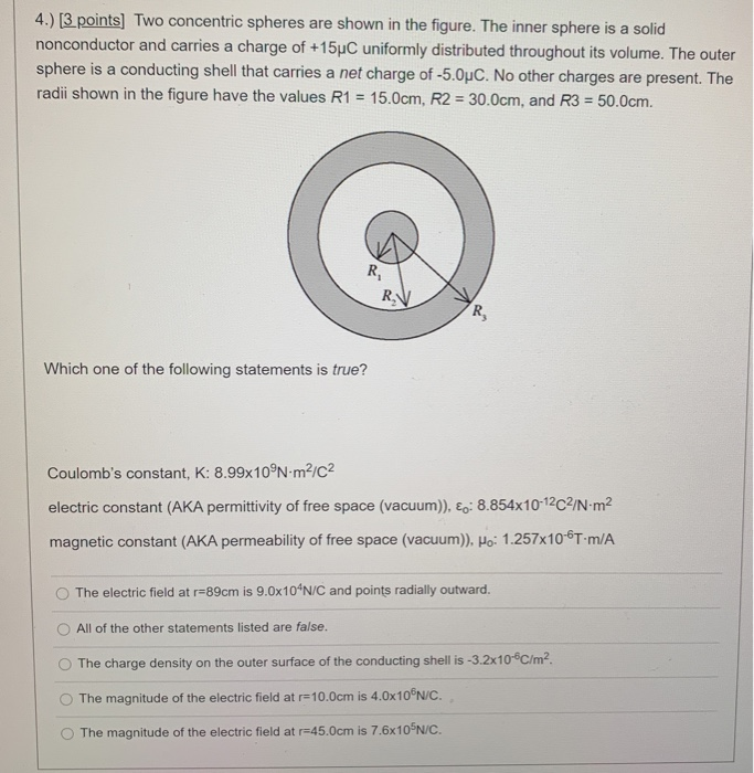 Solved 4.) [3 points) Two concentric spheres are shown in | Chegg.com