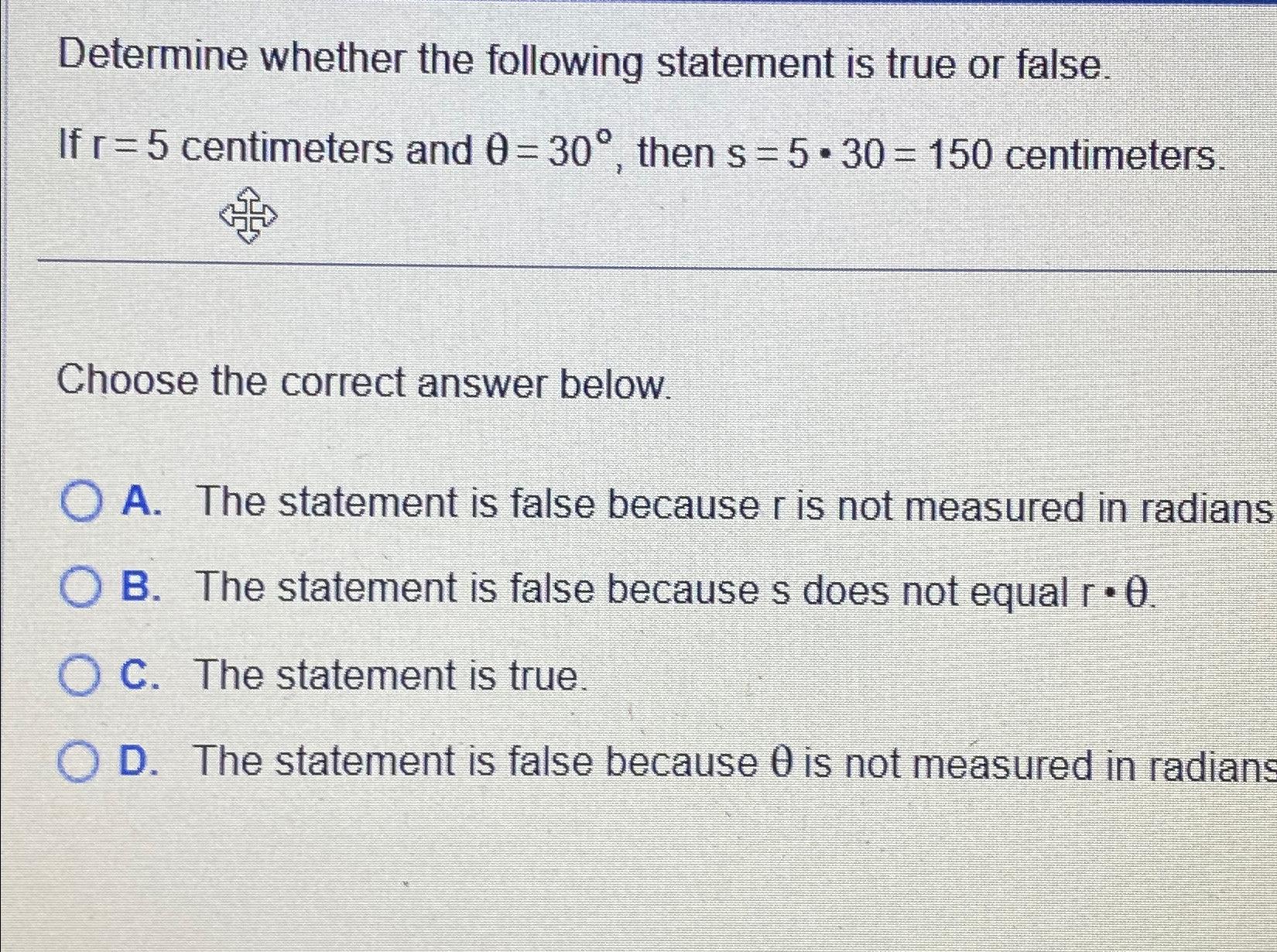 Solved Determine whether the following statement is true or | Chegg.com