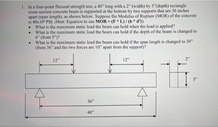 Solved * 1. In a four-point flexural strength test, a 40" | Chegg.com