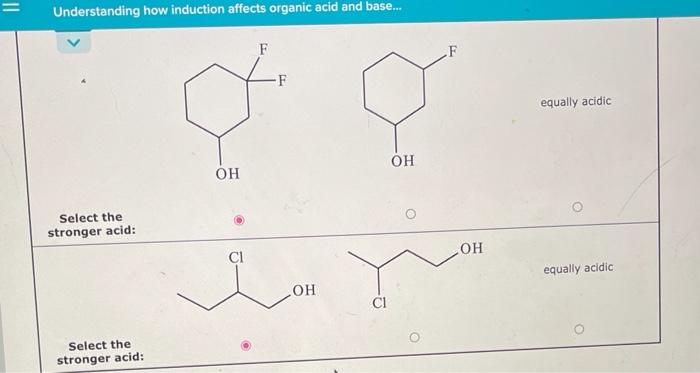 Solved In each row of the table, select the stronger acid or | Chegg.com