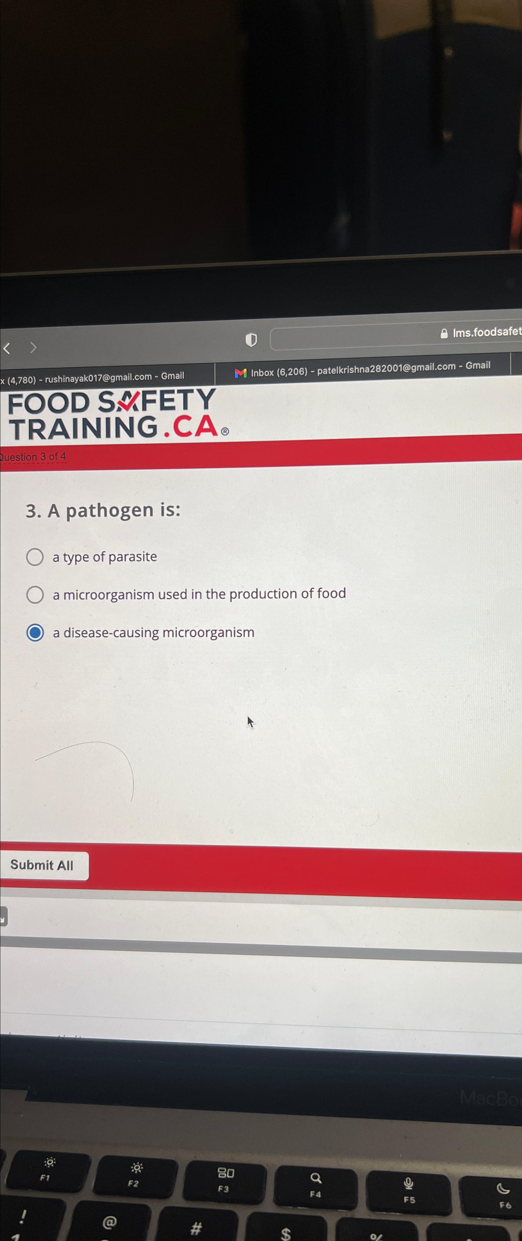 Solved FOOD SNFETYTRAINING.CA.Question 3 ﻿of 43. ﻿A pathogen | Chegg.com