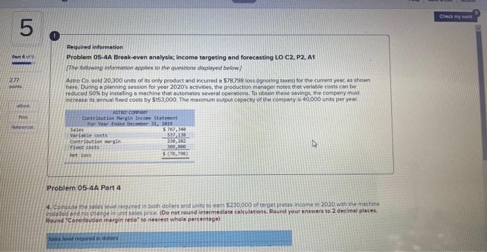 Solved Required information Problem 05-4A Break-even | Chegg.com