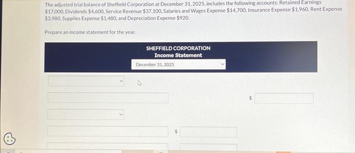 Solved The adjusted trial balance of Sheffield Corporation | Chegg.com