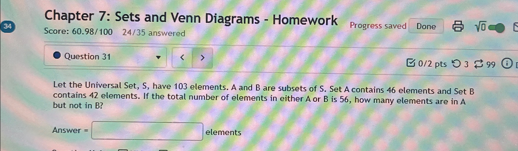 Solved Chapter 7: Sets and Venn Diagrams - ﻿HomeworkScore: | Chegg.com