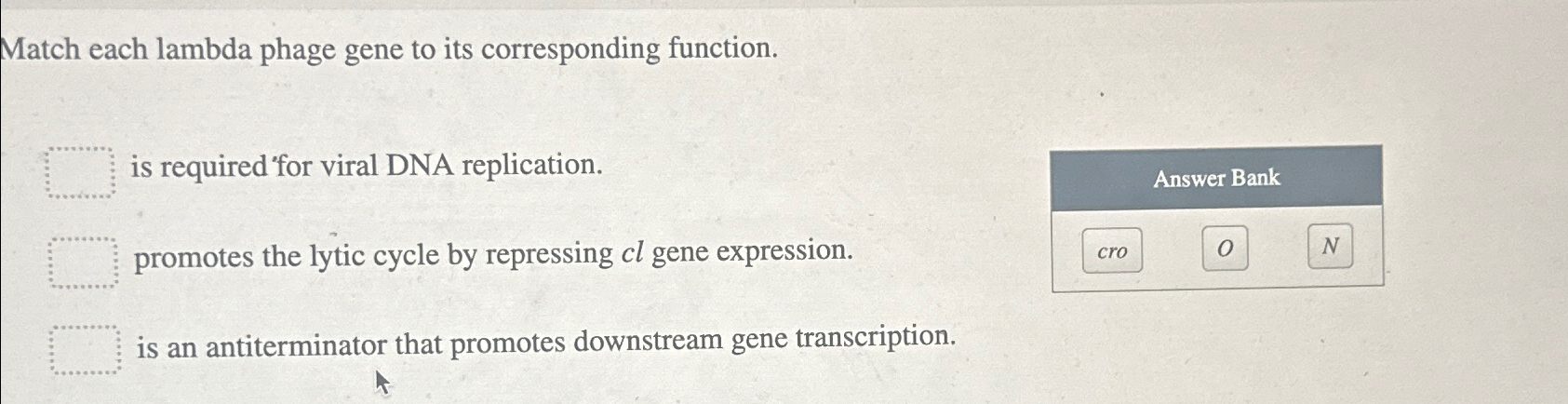 Solved Match each lambda phage gene to its corresponding | Chegg.com