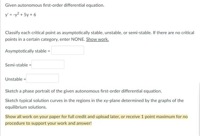 Solved Given autonomous first-order differential equation. | Chegg.com