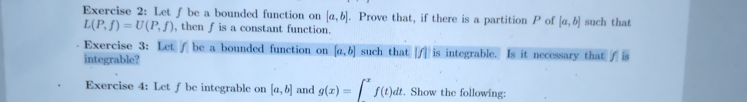 Solved Exercise 3: Let f ﻿be a bounded function on a,b ﻿such | Chegg.com