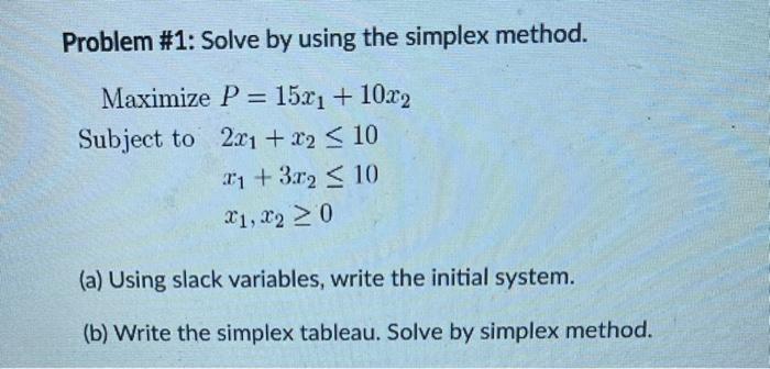 Solved Problem \#1: Solve by using the simplex method. | Chegg.com