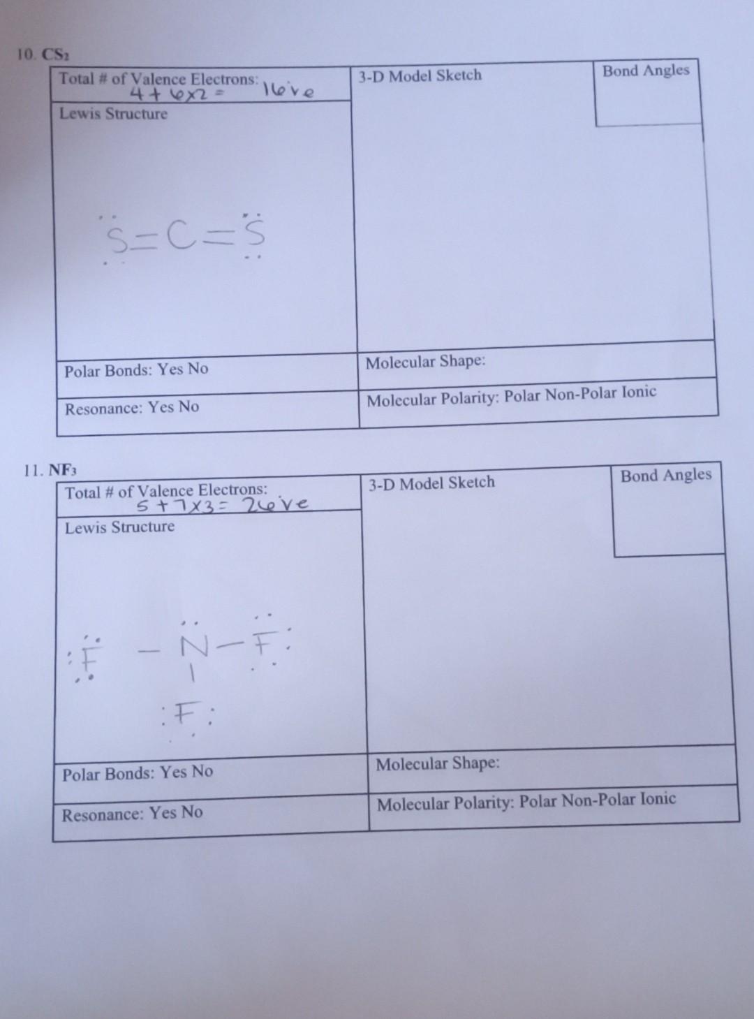 Solved 2. COCl2 3-D Model Sketch Bond Angles Total # of | Chegg.com