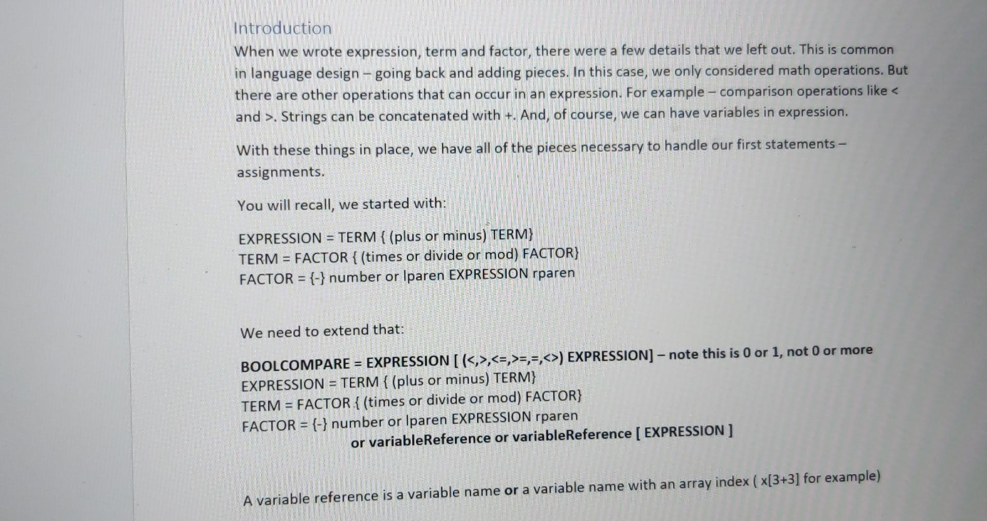 Solved Introduction When we wrote expression, term and | Chegg.com