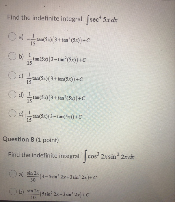 Solved Find the indefinite integral. [sec* 5x dx O a) | Chegg.com