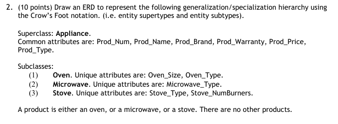 2. ( 10 ﻿points) ﻿Draw an ERD to represent the | Chegg.com